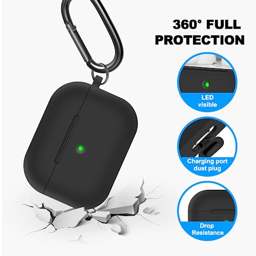 Linsaner for AirPods Pro Case Cover with Cleaning Pen and Replacement Eartips(S/M/L), Full Protective Silicone Skin Accessories for Women Men Girl with Apple AirPods Pro Case,Front LED Visible,Black