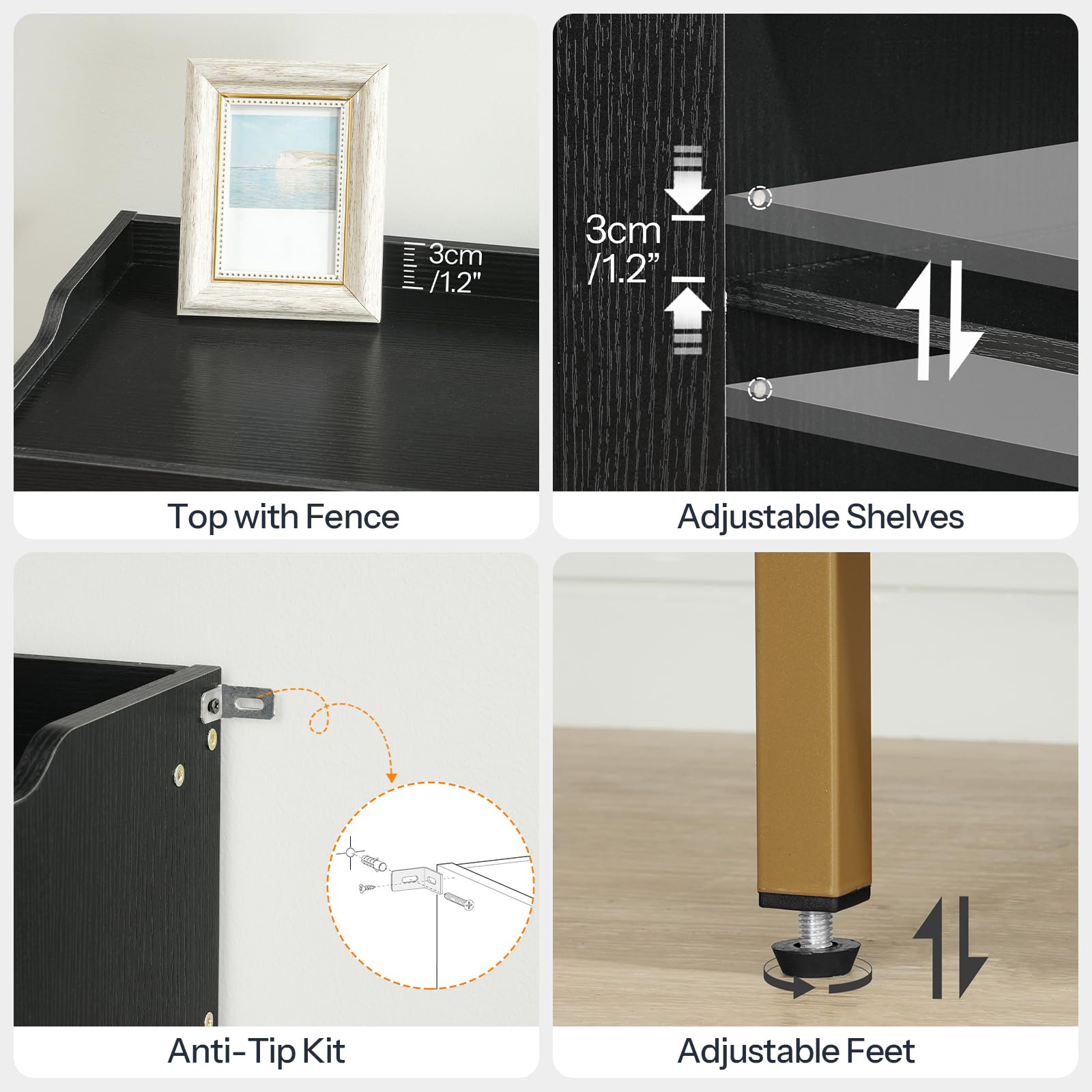 HOOBRO Shoe Storage Cabinet, Narrow Shoe Cabinet, Shoe Cabinet Storage for Entryway, Freestanding Shoe Organizer Cabinet, Shoe Rack Cabinet with Adjustable Shelves, Gold and Black DB14SC01