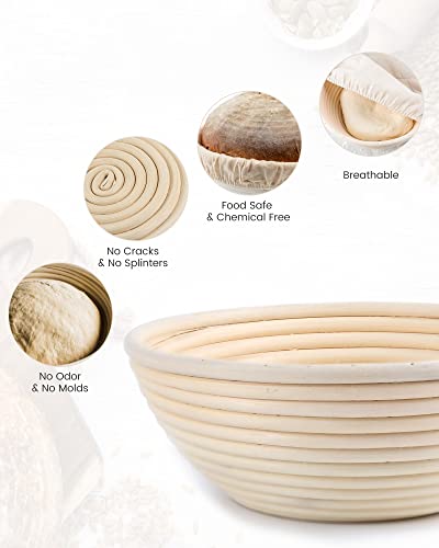 DOYOLLA Bread Proofing Baskets (Set of 3, 8.5inch), Sourdough Bread Making Supplies w/Bread Lame and Scraper, Dough Proofing Rising Bowls Kit for Sourdough Starter