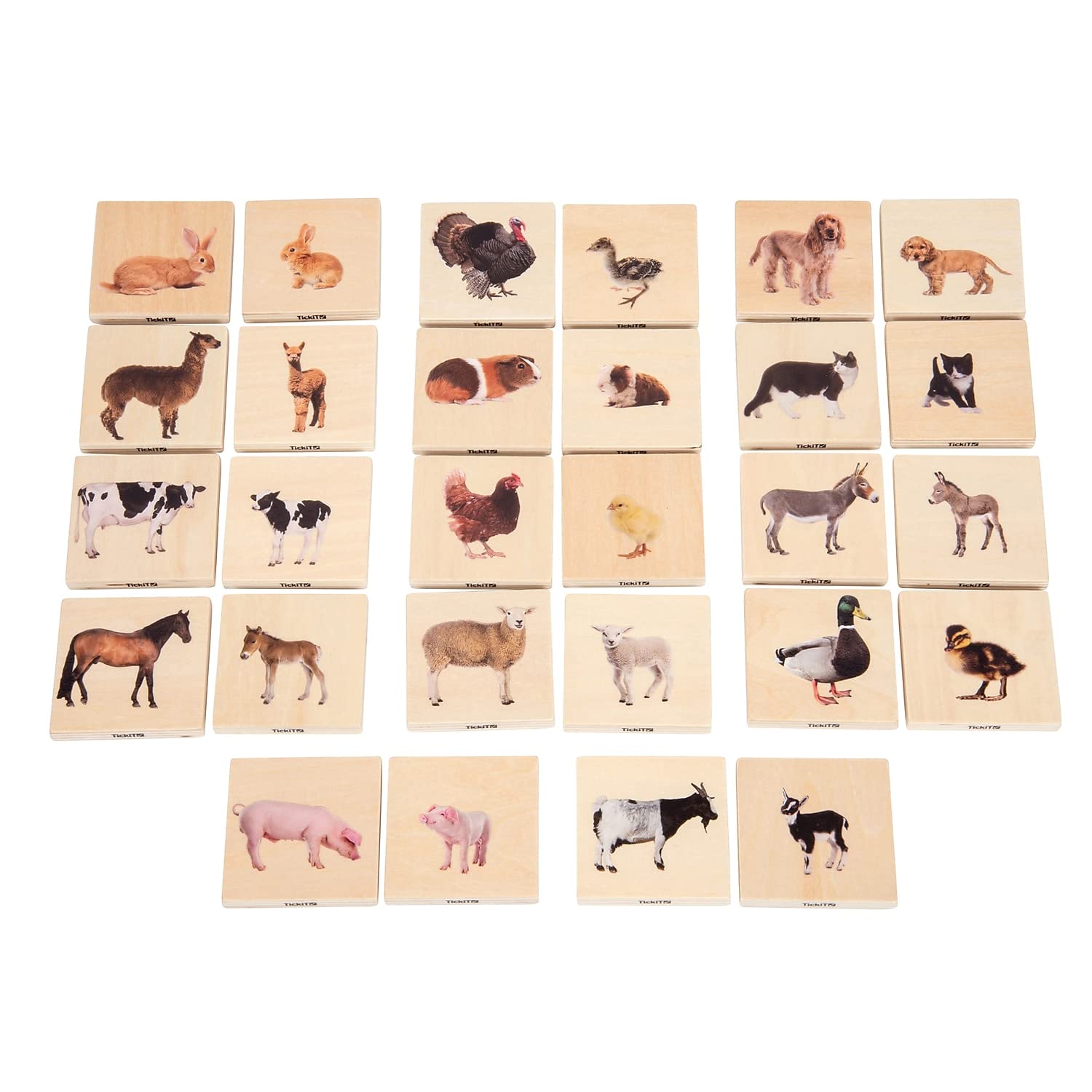 TickiT - 73406 Domestic Animal Family Match - Set of 28 - Real Pictures - Animal Memory Game with Parents and Babies - Animal Matching Game for Toddlers - Develop Cognitive Skills ,Critical Thinking