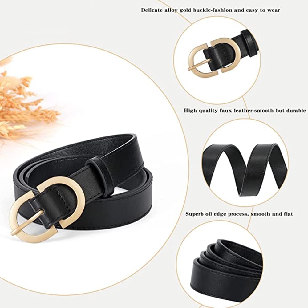 DWCVEKY Womens Belts for Jeans, CR Black Leather Belt Women, 1" Width Womens Black Belt with Gold Buckle for Pants (black)