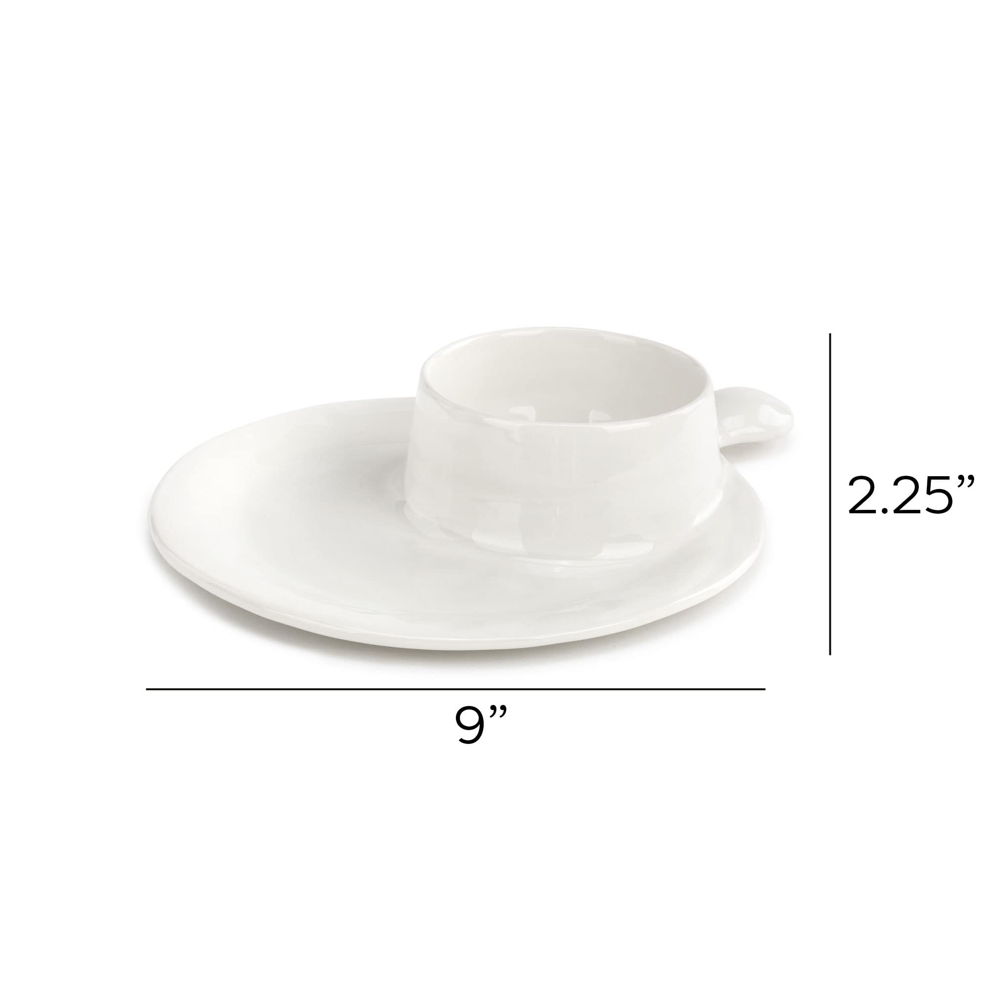 DEMDACO Artisan Divided Glossy Cream 9 x 9 Ceramic Stoneware Soup and Sandwich Plate