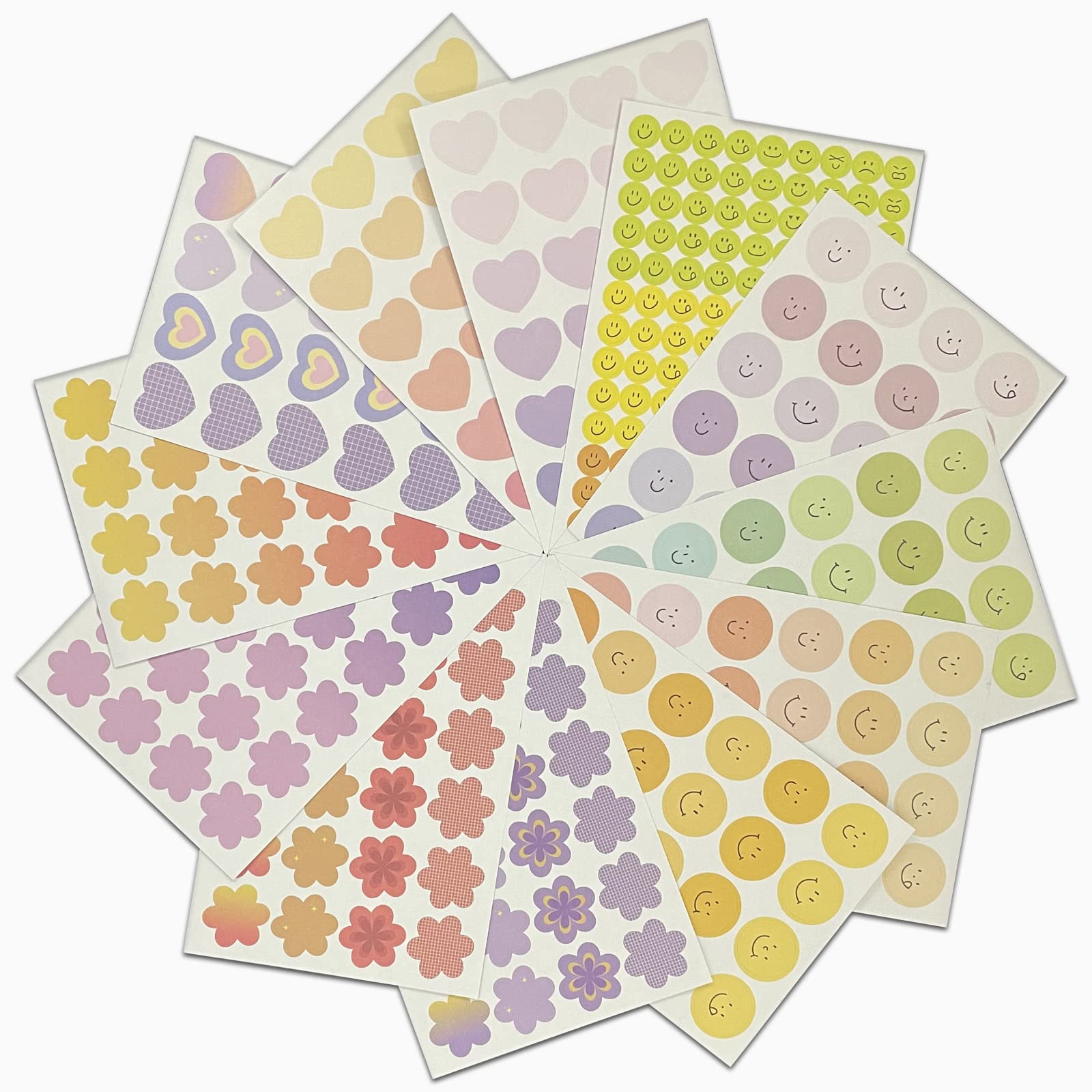 Mdikawe Heart Shaped Stickers, Pentagram Label Stickers, Smiley Face Flower Decorative Labels, Washi Paper Stickers, Round Expression Closure Stickers