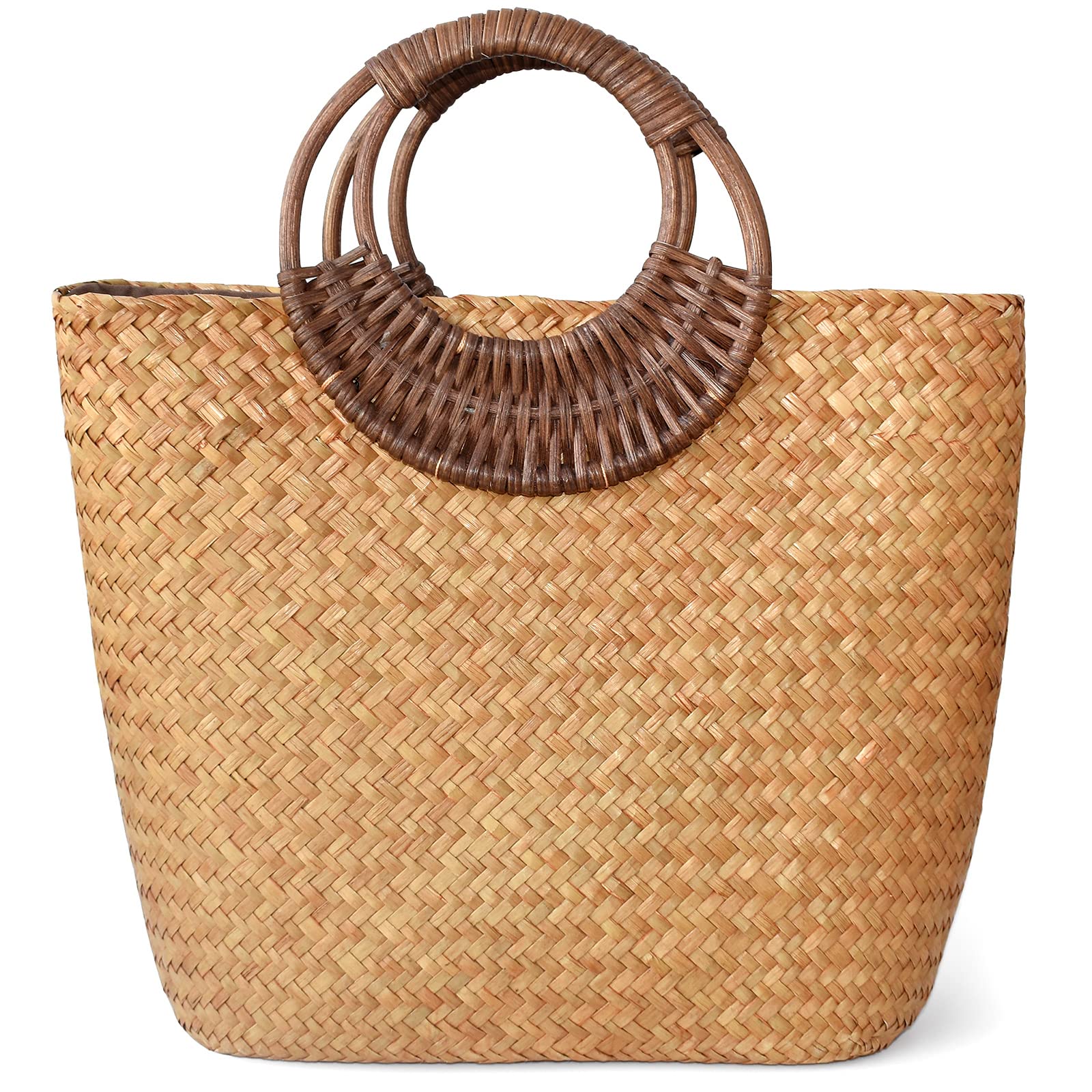 TICYACK Women's Top-handle Handbags, Handmade Straw Bag/Straw Purse for Womens for Daily Use, Beach, Travel