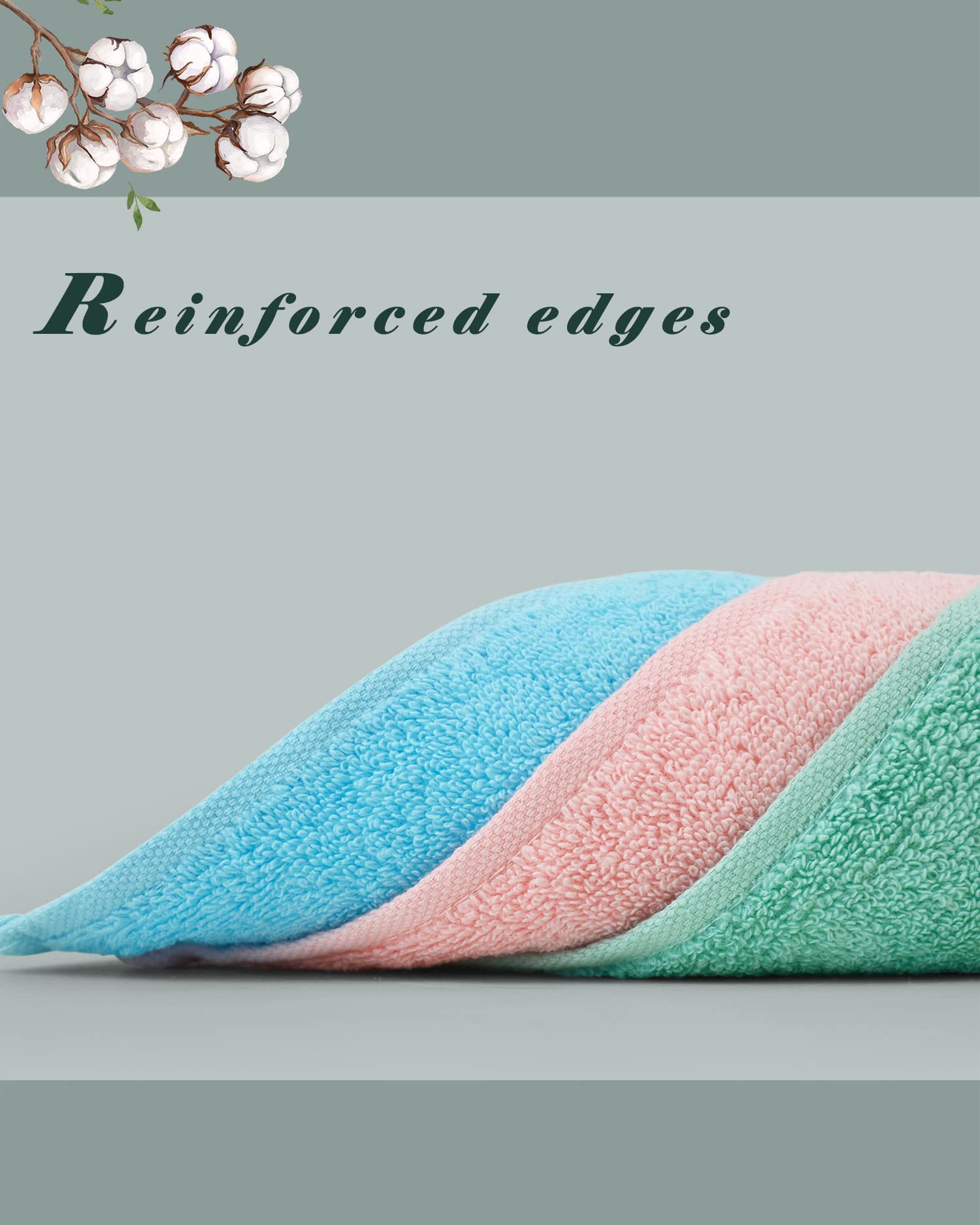 Cleanbear Soft Hand Towels - 100% Cotton Bath Hand Towel Set, Lightweight for Quick Dry (2 Pack, 13 x 29 Inches) (Pink, Blue and Green)