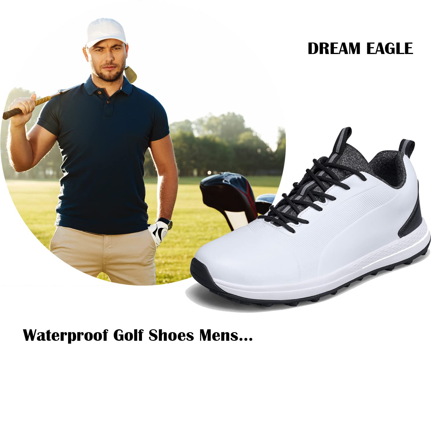 DREAMEAGLE Waterproof Golf Shoes Mens | Spikeless Golf Shoes for Men | Utralight Comfort professinal Footwear | Size 7-13 White Blue