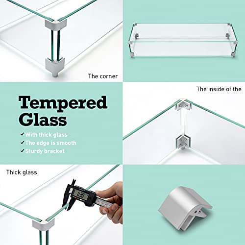 Fire Pit Wind Guard β Premium Fire Glass for Propane Fire Pit β Thick Tempered Glass Fire Pit Screen Rectangular β Clear Fire Pit Glass Shield for Propane and Gas Pits - 35.5 x 11.5 x 6-inch