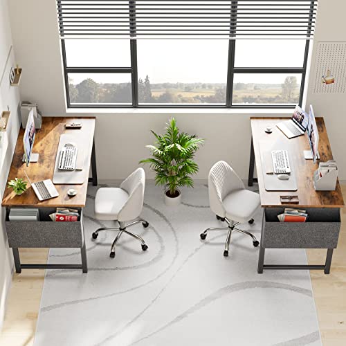 OLIXIS Computer Desk Writing Work Modern PC Table with Storage and Hooks for Bedroom, Home Office, 2 Person Use, 47 Inches, Rustic Brown