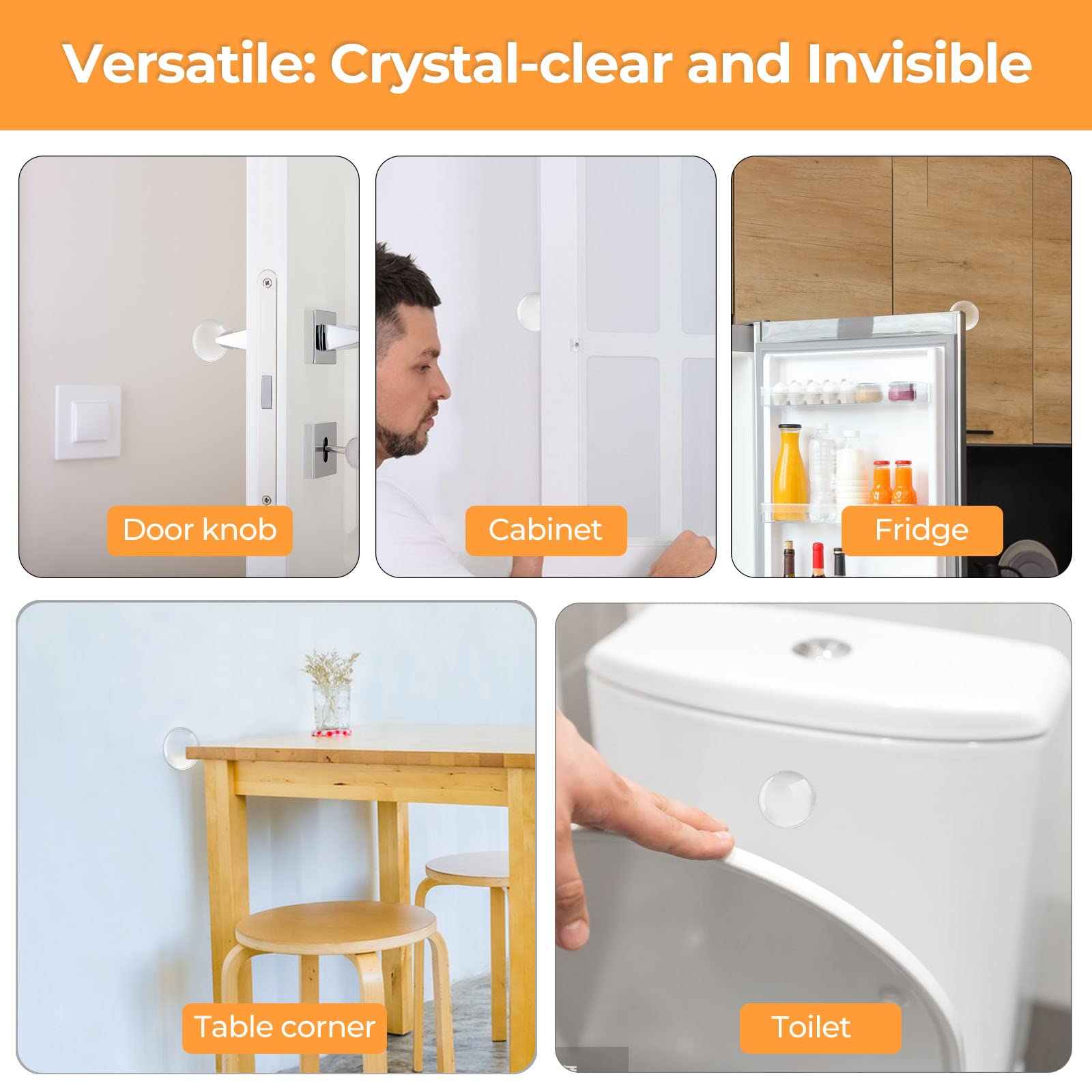 Door Stoppers Wall Protector, Quiet & Reusable Door Stop, 6pcs 1.57in Wall Protectors from Door Knobs, Strong Adhesive to Most Surfaces(Clear)