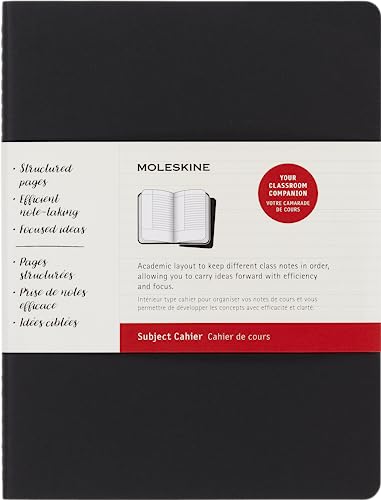 Moleskine Subject Cahier Journal, Soft Cover, XL (7.5" x 9.75") Black and Cranberry Red, 160 Pages (Set of 2)
