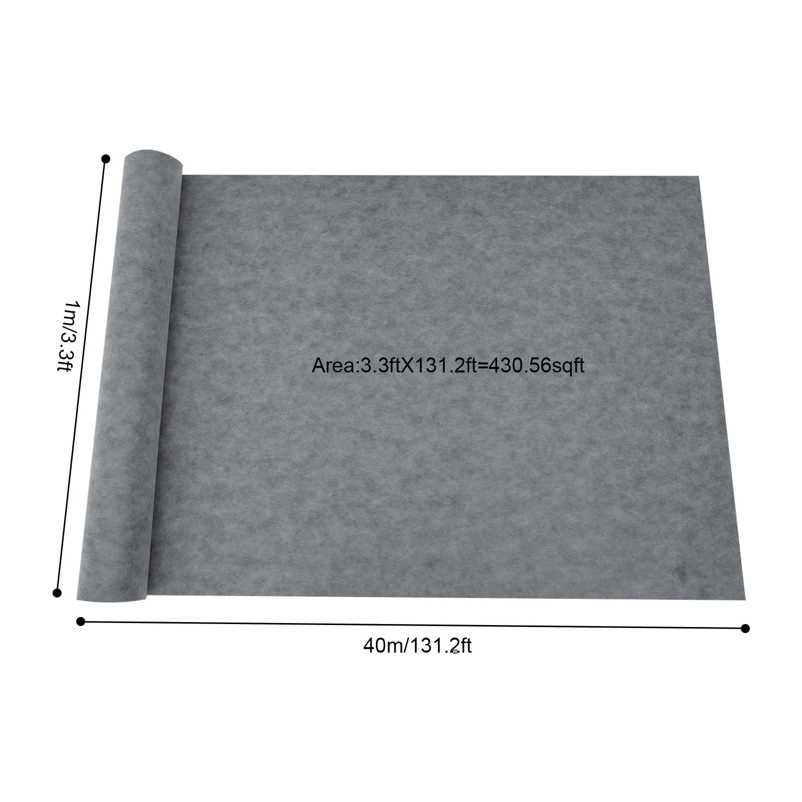 CheriMuMu 131.2 * 3.3ft Waterproof Membrane, Cuttable PE Fabric Shower Waterproof Roll Tile Floor Underlay Roll Membrane, Waterproof Thin Mortar Tile Membrane for Sauna Bathroom Kitchen Walls (Grey)