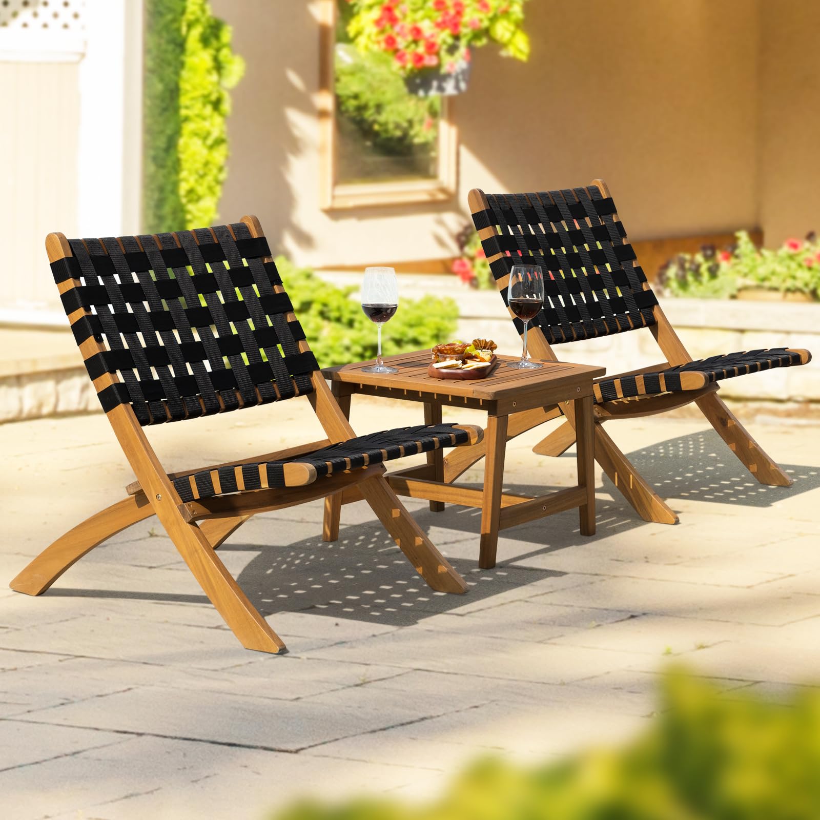 IDZO Foldable Reclining Design Heavy Duty 400lbs Capacity Patio Bistro Set 3 Piece Outdoor