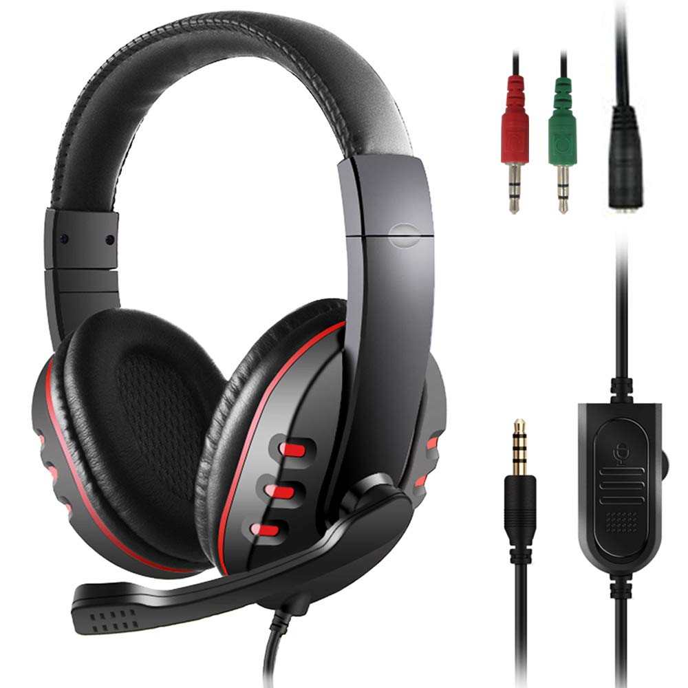 SourceTon 3.5mm Noise Isolating Over Ear Headphone with Mic and Volume Control Compatible with Laptop, PC, Xbox One Controller, Bonus with Extra 3.5mm Adapter