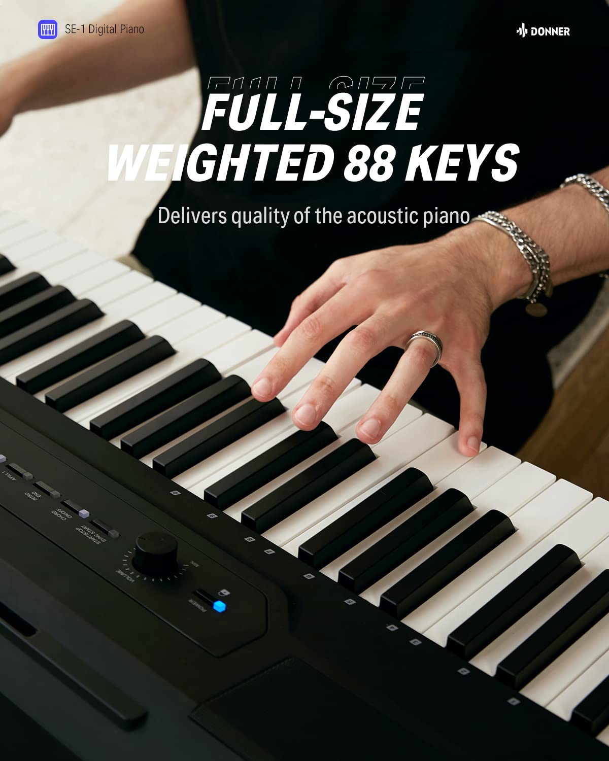 Donner SE-1 88 Key Digital Piano with Graded Hammer Action Weighted Keys, Record, Bluetooth, 4 Reverb, LCD Screen, MIDI IN/OUT, 88 Key Weighted Keyboard Piano Bundle with Stand, Headphone, Three Pedal