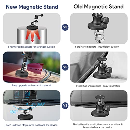 REYGEAK Strong Magnet Camera Mount for GoPro, with Mobile Phone Clip Magnets Camera Mount with 360 Degree Rotation Double Ball Head for Car Body, Compatible with GoPro Hero 11/10/9/ Insta360 X3