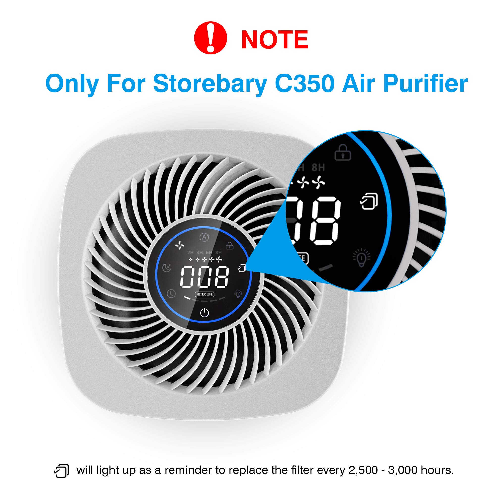 Storebary Air Purifier Replacement, C350-RF True HEPA High-Efficiency Activated Carbon Air Filter Fits for C350 (4 Pack)