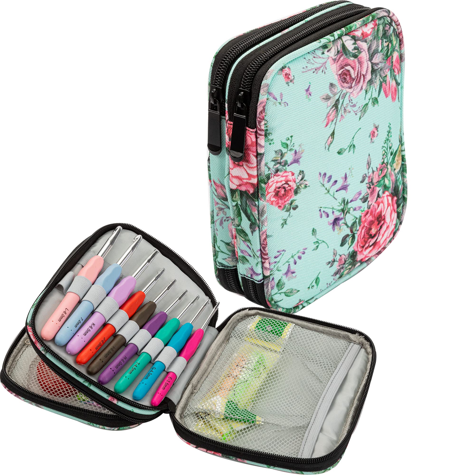 Ctcwsh Crochet Hook Case Only, Travel Crochet Kit Organizer, Portable Storage Bag for Crochet Needles Knitting Accessories, Lightweight and Compact, Easy to Carry, Floral Pattern