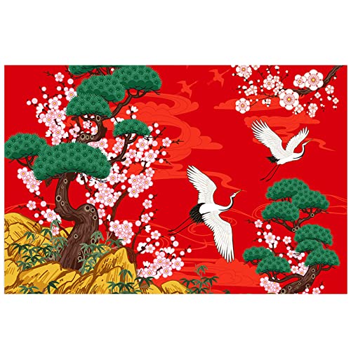 Cherry Blossom Tree Aquarium Background Poster Fish Tank Background for Fish Tank Backgrounds Wallpaper Decoration 12.4x24.4 inch Retro Crane Auspicious Cloud