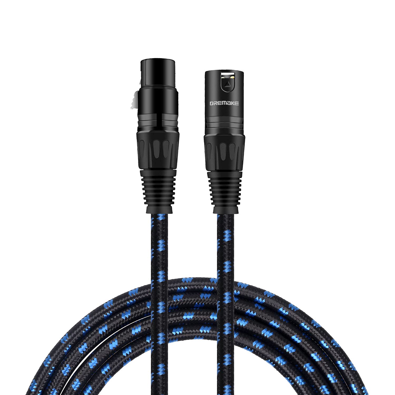 DREMAKE Audio 10FT Mic Microphone Patch Cable Cords - 3-Pin XLR Male to XLR Female Black Blue Tweed XLR Snake Cables - 10'Balanced Mike Amp Cable - 5 Pack
