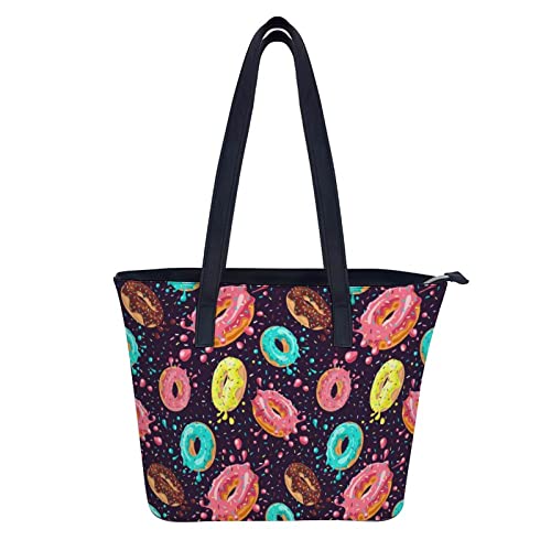 Donut Pink Chocolate Women's Tote Bag PU Leather Shoulder Bag Handbags Purse For Work Shopping Travel