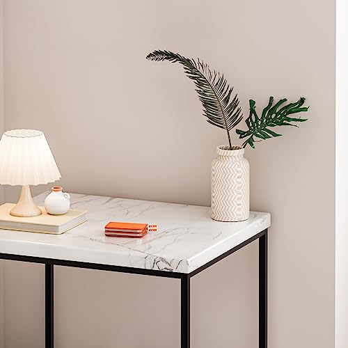 Tilly Lin Faux Marble Side Table, White Marble Small Coffee Table with Storage, 2-Tier End Table for Living Room, Nightstand for Bedroom (White, Black)