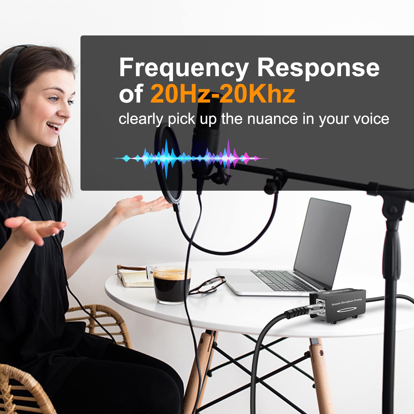 Dynamic Microphones Preamps, Ribbon Mic Activator XLR Preamp Booster for Livestream, Broadcast, Podcast, Vocal Recordings