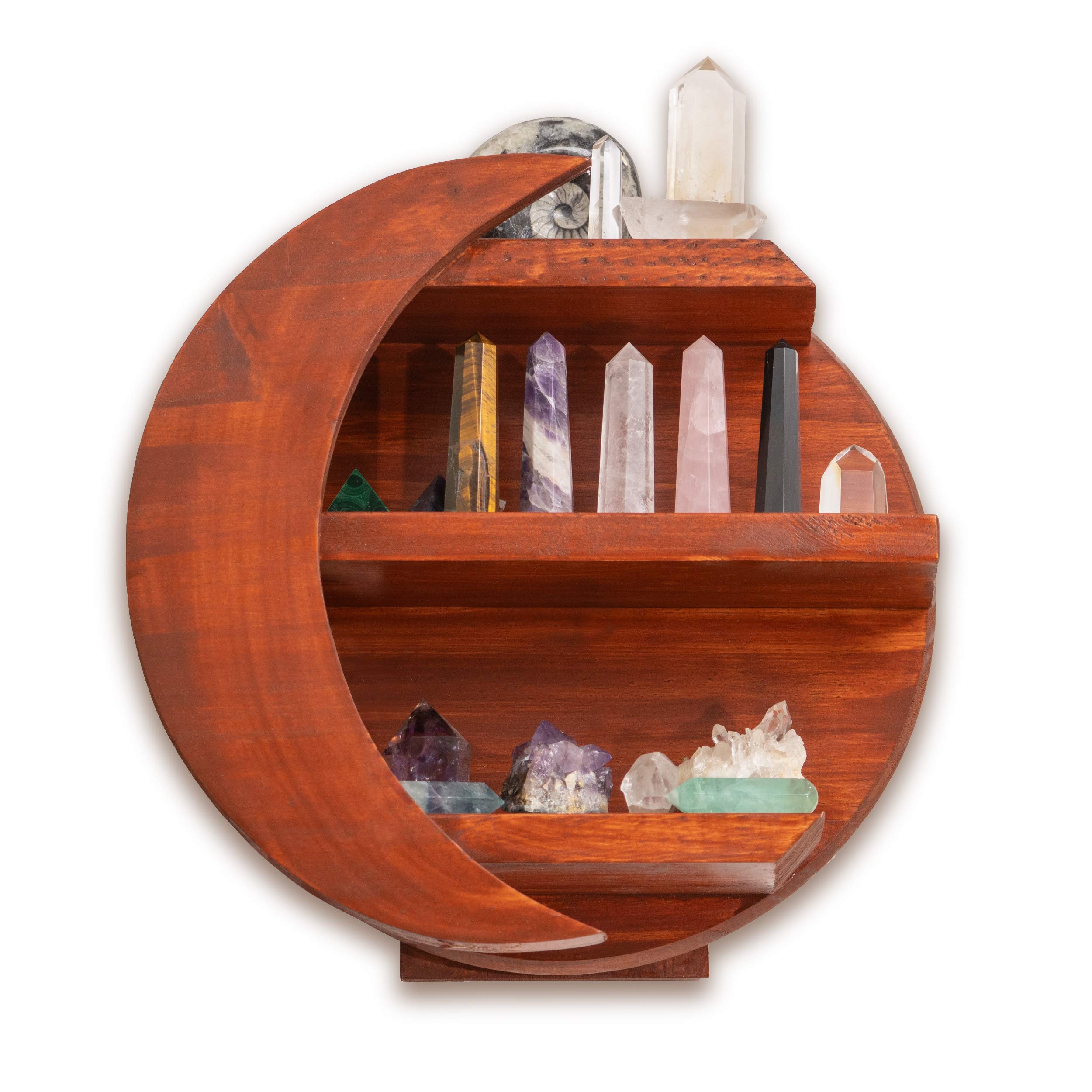 MMOBILITY CHAMAMA Moon Shelf, Boho Decor for Bedroom, Crystal Shelf, Crystal Wall Decor, Moon Shaped Shelf for Crystals, Moon Decor, Wooden Moon Shelf, Bathroom Shelf, Crystal Shelf