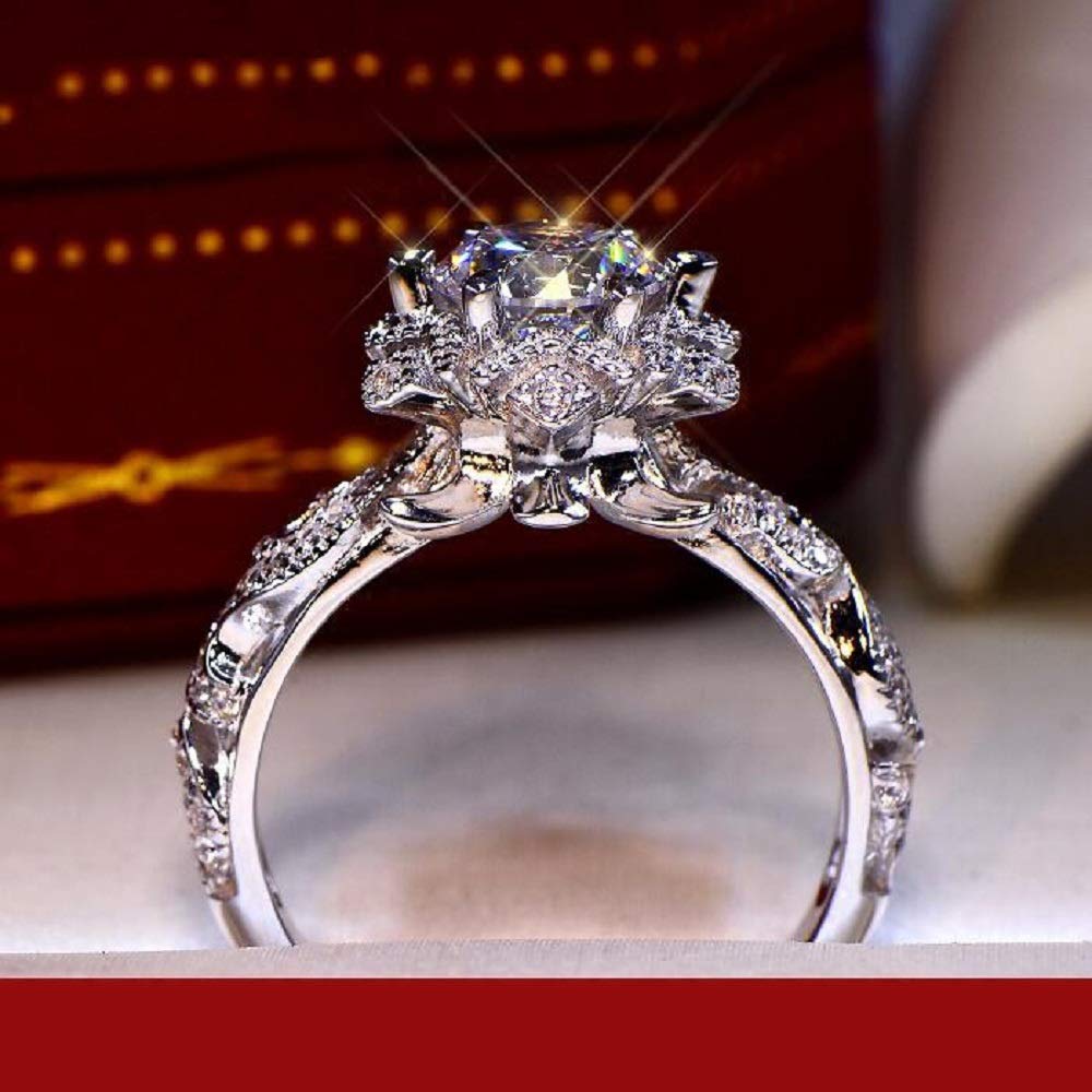 CTDFJRYFF 18K white gold plated hollow flower full diamonds set with 1 carat imitation diamond fashion engagement diamond ring, the best jewelry gift for women (6)