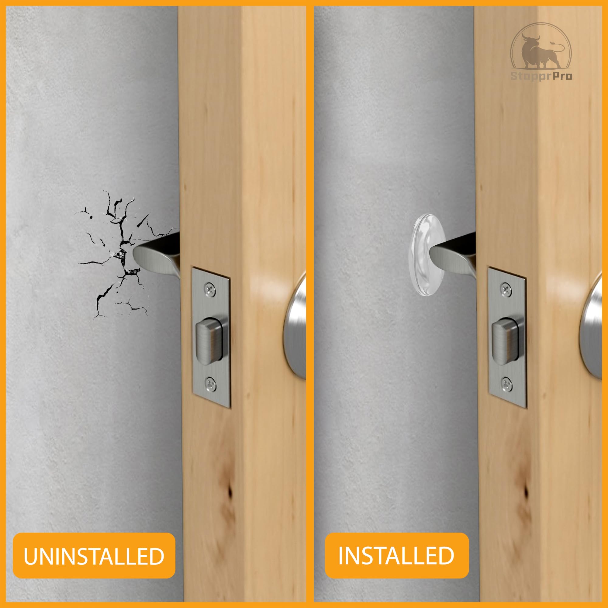 Clear Door Stoppers for Wall 2β (8 Pack) - Wall Protectors from Door Knobs with Strong Adhesive Glue - Shock Absorbent and Discreet Door Bumpers