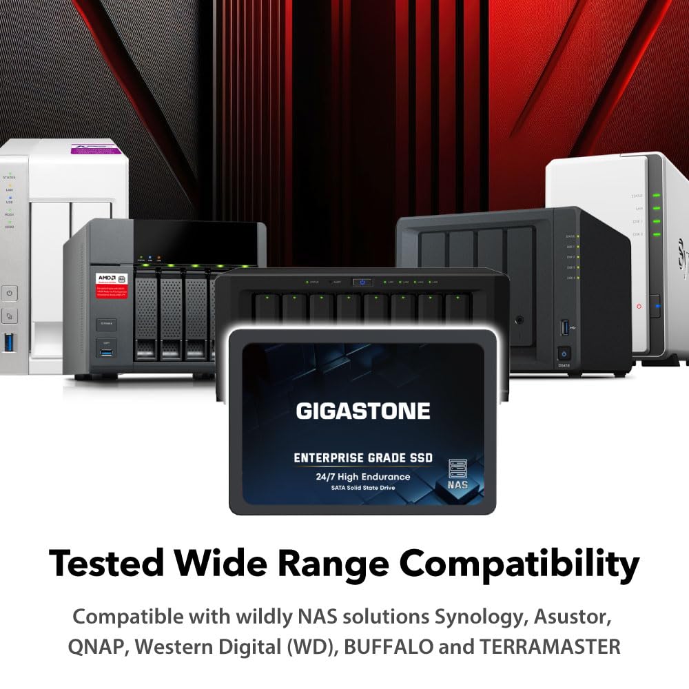 Gigastone Enterprise SSD 2TB NAS SSD Drive Cache (2-Pack) 24/7 Durable TLC High Endurance Business Server Data Center RAID Network Attached Storage 2.5" SATA Internal Solid State Hard Drives