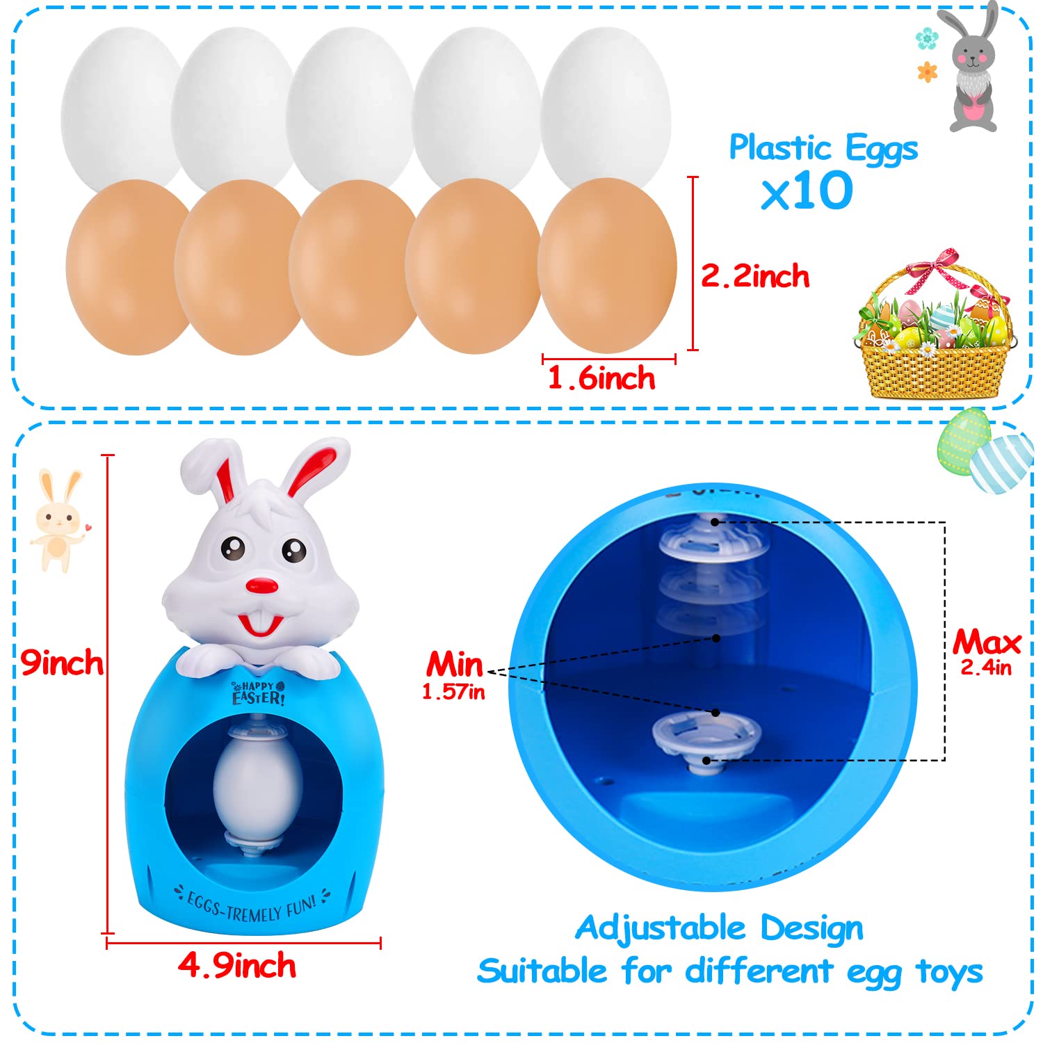 Easter Egg Decorating kit, Bunny Spinner Decorating Machine Easter Basket Stuffer Egg Fillers for Toddlers Easter Pinata Gifts Dye Craft Set with 8 Dying Marker 10 Plastic Eggs Hunt for Kids Boy Girl