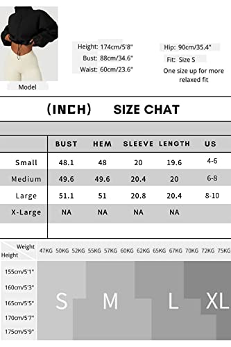 QINSEN Women's Full Zip Fleece Short Jacket Warm Winter Long Sleeve Stand Collar Sherpa Crop Coat Black M