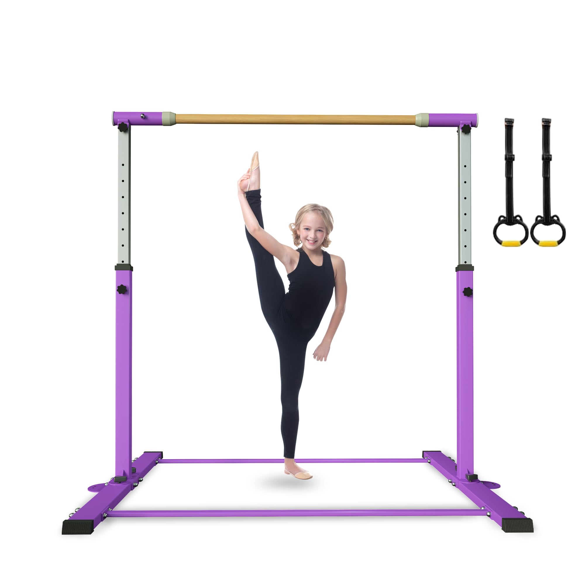 EL&IT·Wings Kip Bar,Horizontal Bar,Adjustable Height 3'-5' Gymnastics Bar,Fiberglass Rail & 304 Stainless Steel Regulating Arms,Kids and Gymnast Exercise Home&Gym Club Use (53*9.7*7inch, Purple, 1)