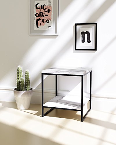 Tilly Lin Faux Marble Side Table, White Marble Small Coffee Table with Storage, 2-Tier End Table for Living Room, Nightstand for Bedroom (White, Black)