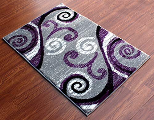 Masada Rugs, Stephanie Collection Area Rug Modern Contemporary Design 1100 Purple Grey White Black (2 Feet X 3 Feet) Mat