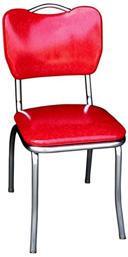 Richardson Seating Handle Back Chrome Diner Chair with 1" Pulled Seat, Cracked Ice Red