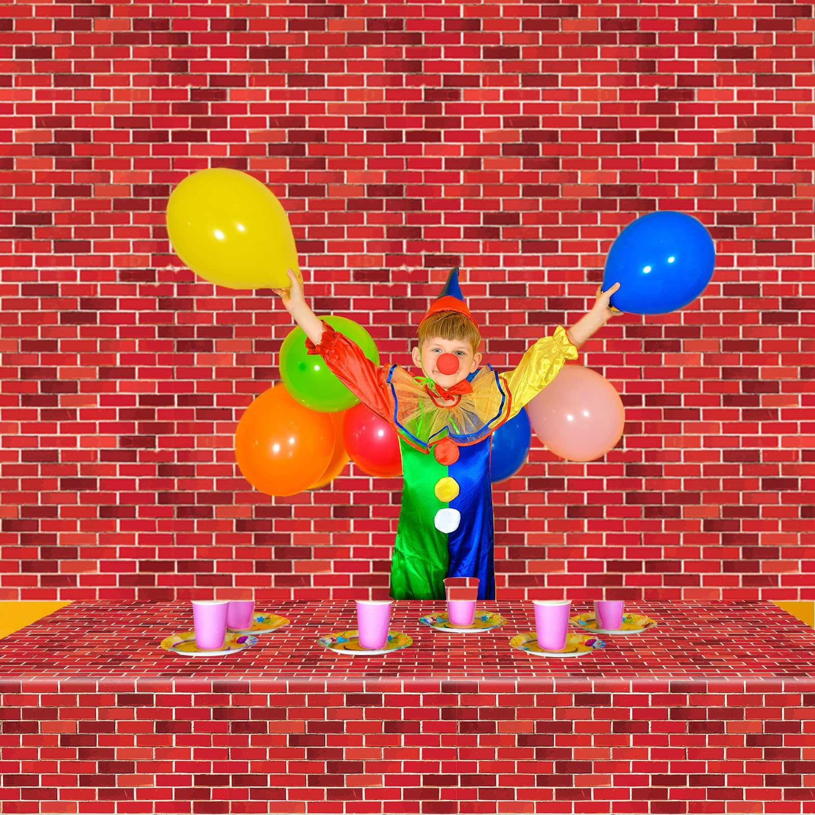chiazllta 3 Pieces Red Brick Tablecloth Plastic Brick Wrapping Paper Stone Wall Backdrop for Christmas Party Decorations Fireplaces Curtains Door Wallpaper Photography Supplies