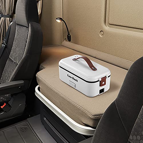Focs Hoek Electric Lunch Box, 2-In-1 Portable Food Warmer Lunch Box for Car & Home 110V & 12V 80W Suitable for Cars, Homes, Work, Food-Grade Ceramic Coated Containers SS Fork & Spoon(White)