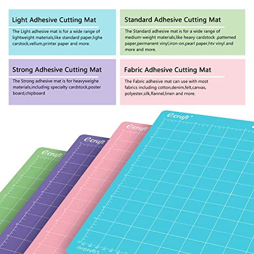 Ecraft Cutting Mat for Cricut:Variety Mats for Cricut Explore Air 2/Air/One/Maker, 12x12 Inch 5 Mats Include(Strong & Standard & Light & Fabric) Multiple Adhesive Sticky mat for cricut