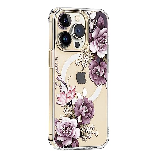 KELUOAS for iPhone 13 Mini Magsafe Case, Cute Floral Slim Shockproof Protective Hard PC+TPU Bumper Flower Women Cover Magnetic case