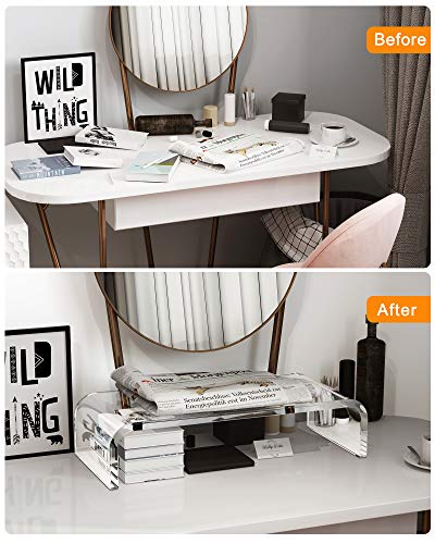Clear Monitor Riser, Acrylic Computer Stand 20 inch - Sturdy 50LB Max - Promote Pain Relief Posture & Free Up Cluttered Space with TV, Laptop & PC Computer & Desk Storage Organizer Stand Riser
