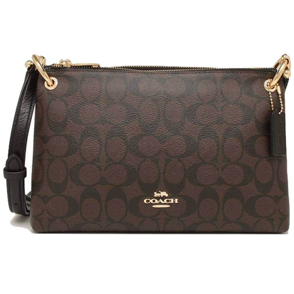 COACH WOMENS MIA CROSSBODY IN SIGNATURE CANVAS F76646 (Brown-Black-Gold), Medium