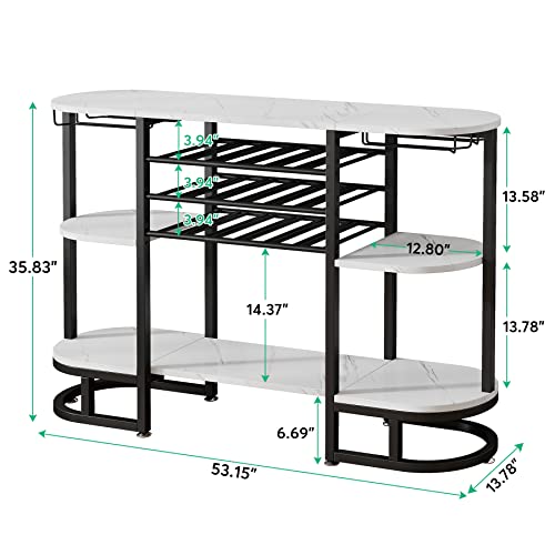 Litter Tree 18 Bottles Modern Wine Rack Table Holds up to 12 Wine Glasses, Freestanding Liquor Bar Cabinet with Wine Storage for Home Bar, Liquor Buffet Table, White