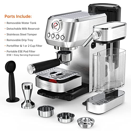MAttinata Cappuccino Machine and Espresso Machine, 20 Bar Stainless Steel Latte Maker and Espresso Machine for Home with Automatic Milk Frothing System