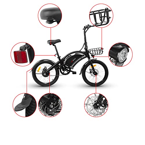 DYU Electric Bike for Adults Foldable 20" Rubber Tire Electric Bicycle with LCD Display, 36V 10AH Battery, 3 Ebike Modes,Adjustable Seat Height