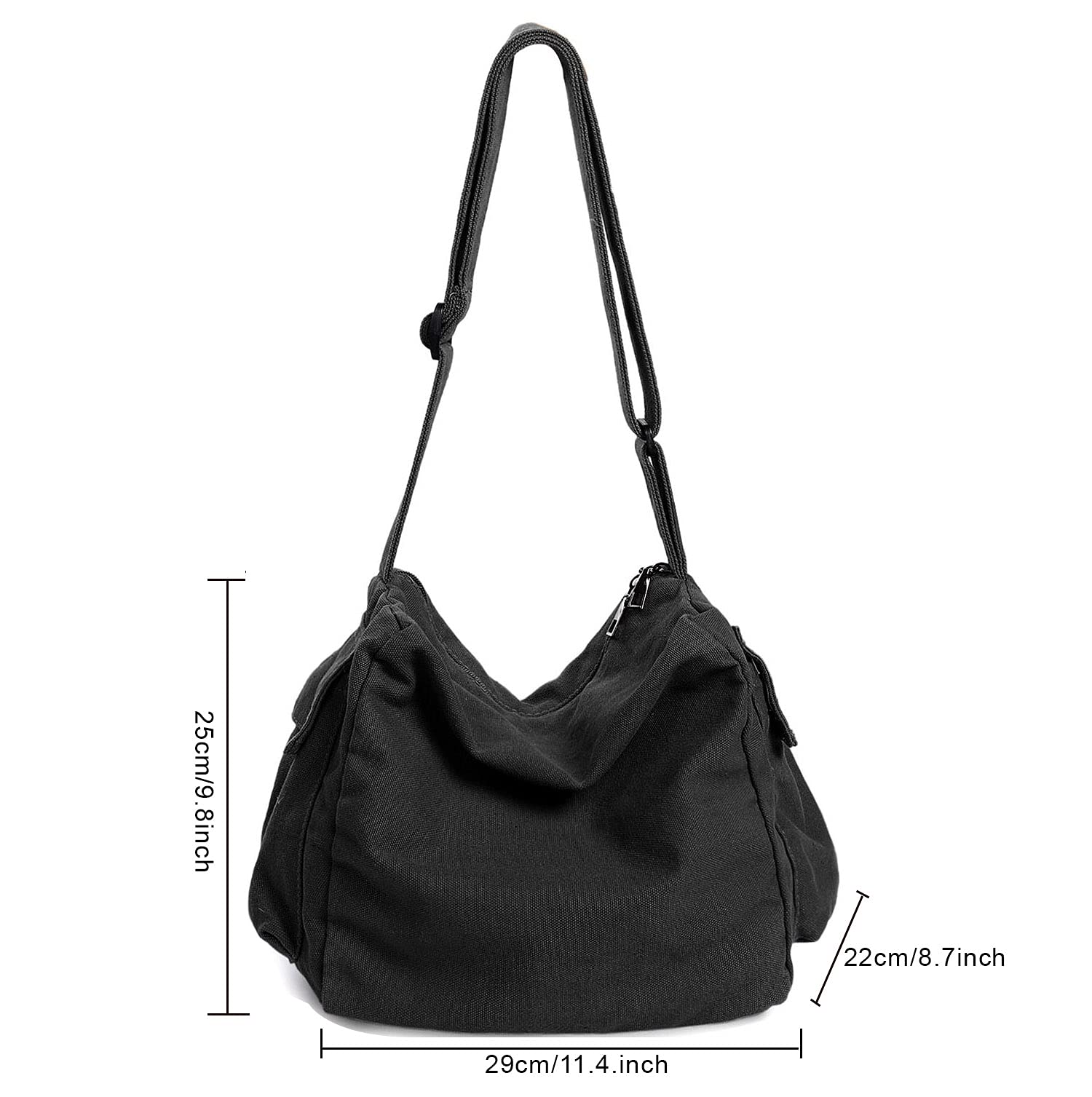 WantGor Canvas Crossbody Bag for Women Men, Large Shoulder Tote Bag Work Handbag Casual Hobo Bags (Black)