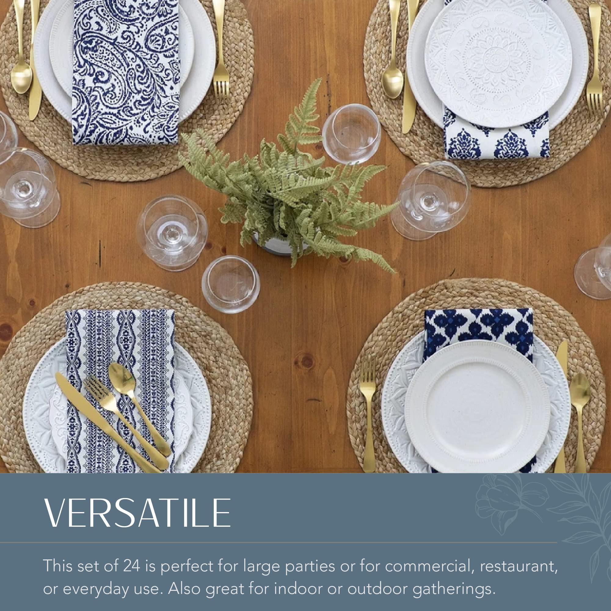 Elrene Home Fashions Everyday Casual Prints Decorative Cloth Napkins and Table Accessories, 17" x 17", Indigo Blue, 24 Count