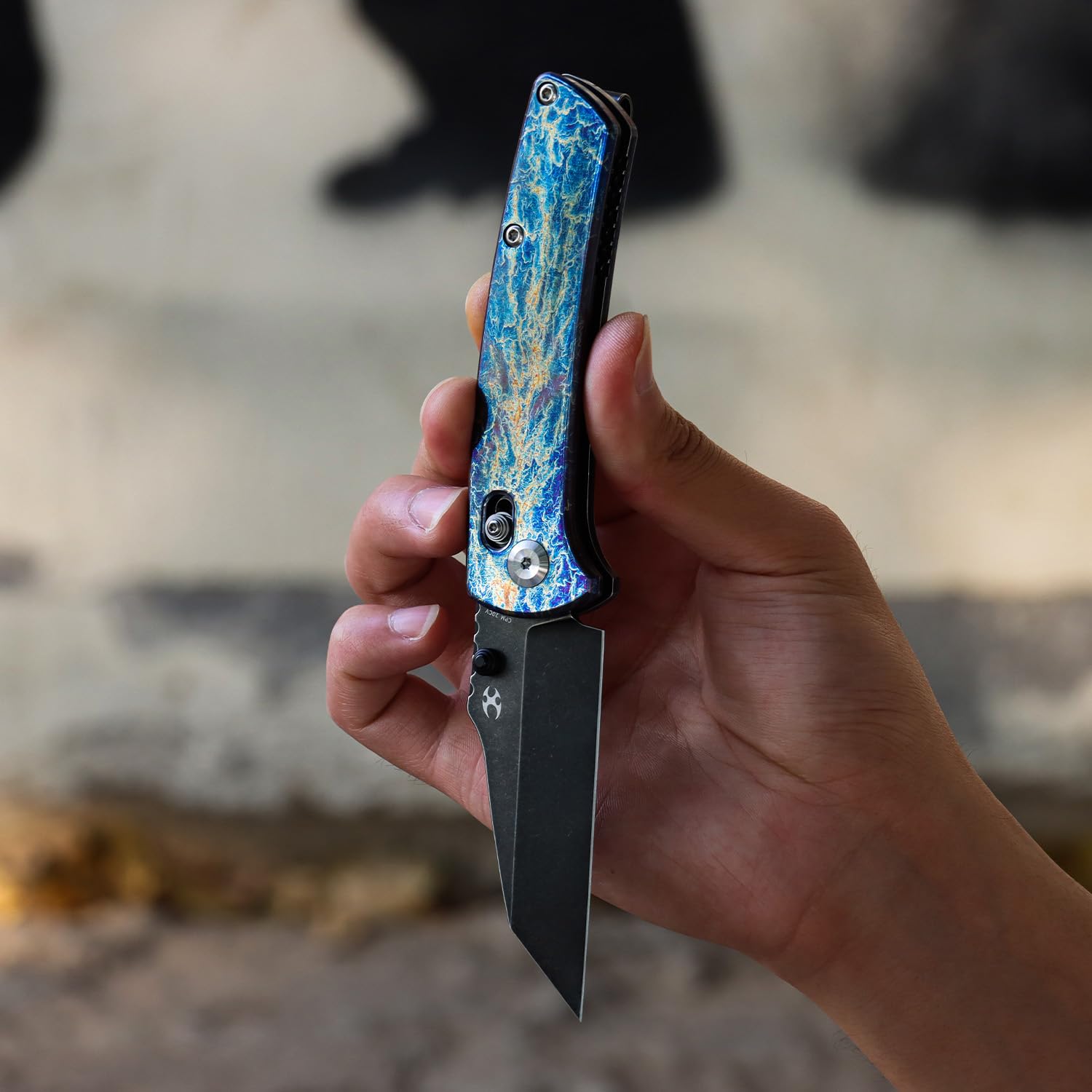 KANSEPT Premium Mian Street Men Women Pocket Knife 7.92in Folding Pocket Knives with 3.36in Black CPM 20CV Bladeand Lightning Strike Titanium Handle for Outdoor,Tactical,Survival K1015M2