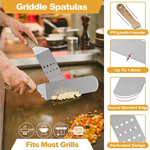 Metal Spatula Set of 5, HaSteeL Heavy Duty Griddle Accessories Kit, Durable Stainless Steel Burger Turner Flipper Scraper Tools for Flat Top Grill Teppanyaki Cast Iron, Indoor & Outdoor, Easy to Clean