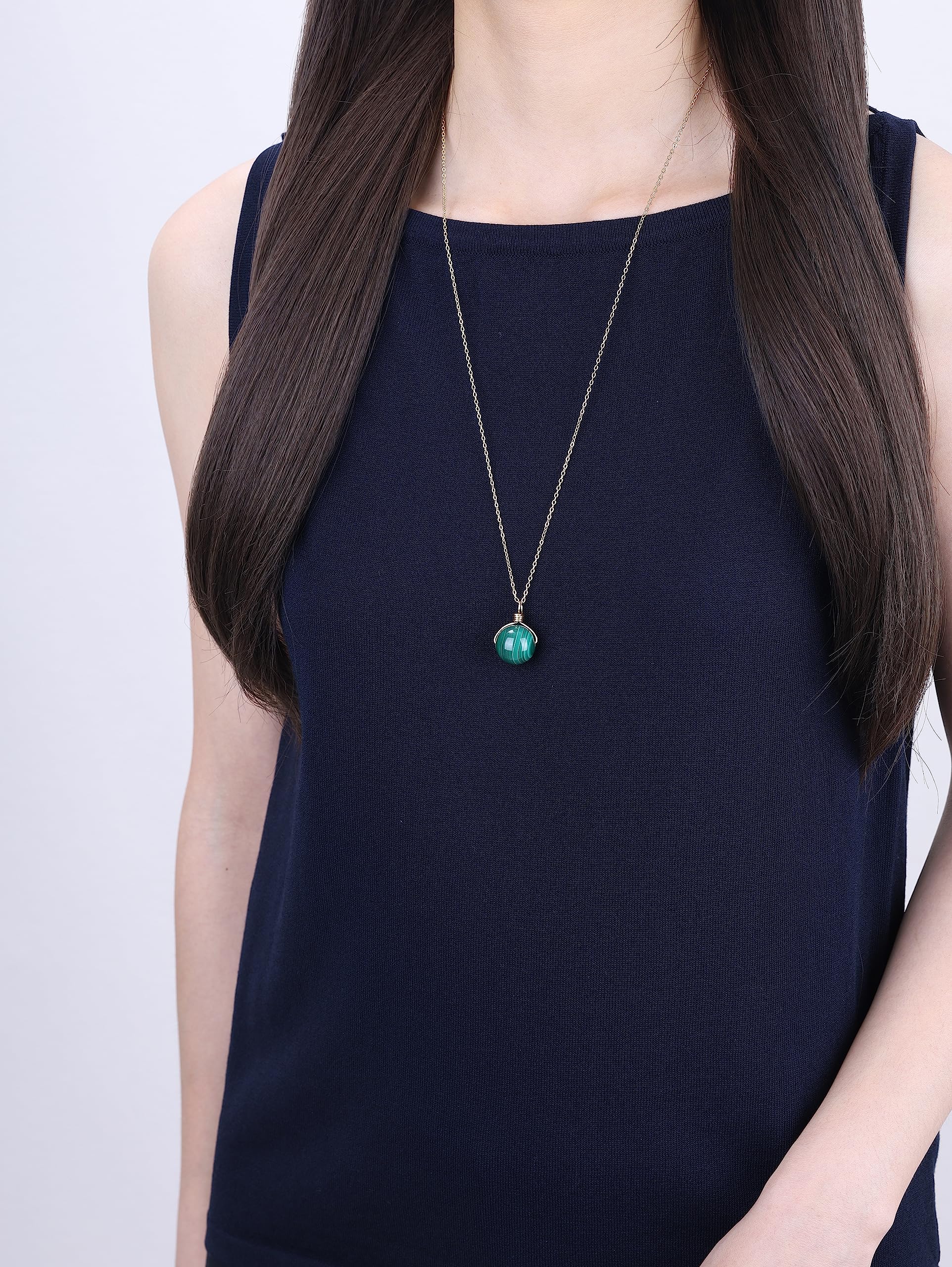 COAI 16mm Malachite Green Stone Pendant Necklace for Women